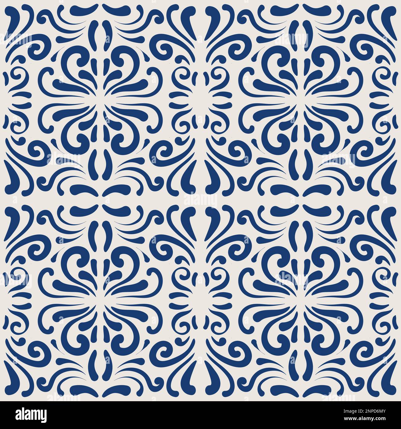 Vintage tile pattern. Seamless blue and white background with abstract ...