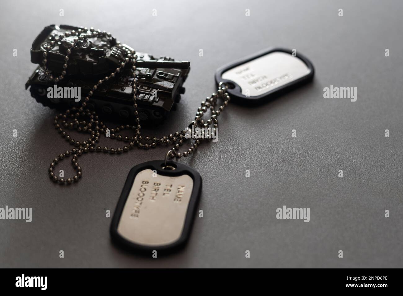 military dog tags. badge with the name of a soldier Stock Photo - Alamy