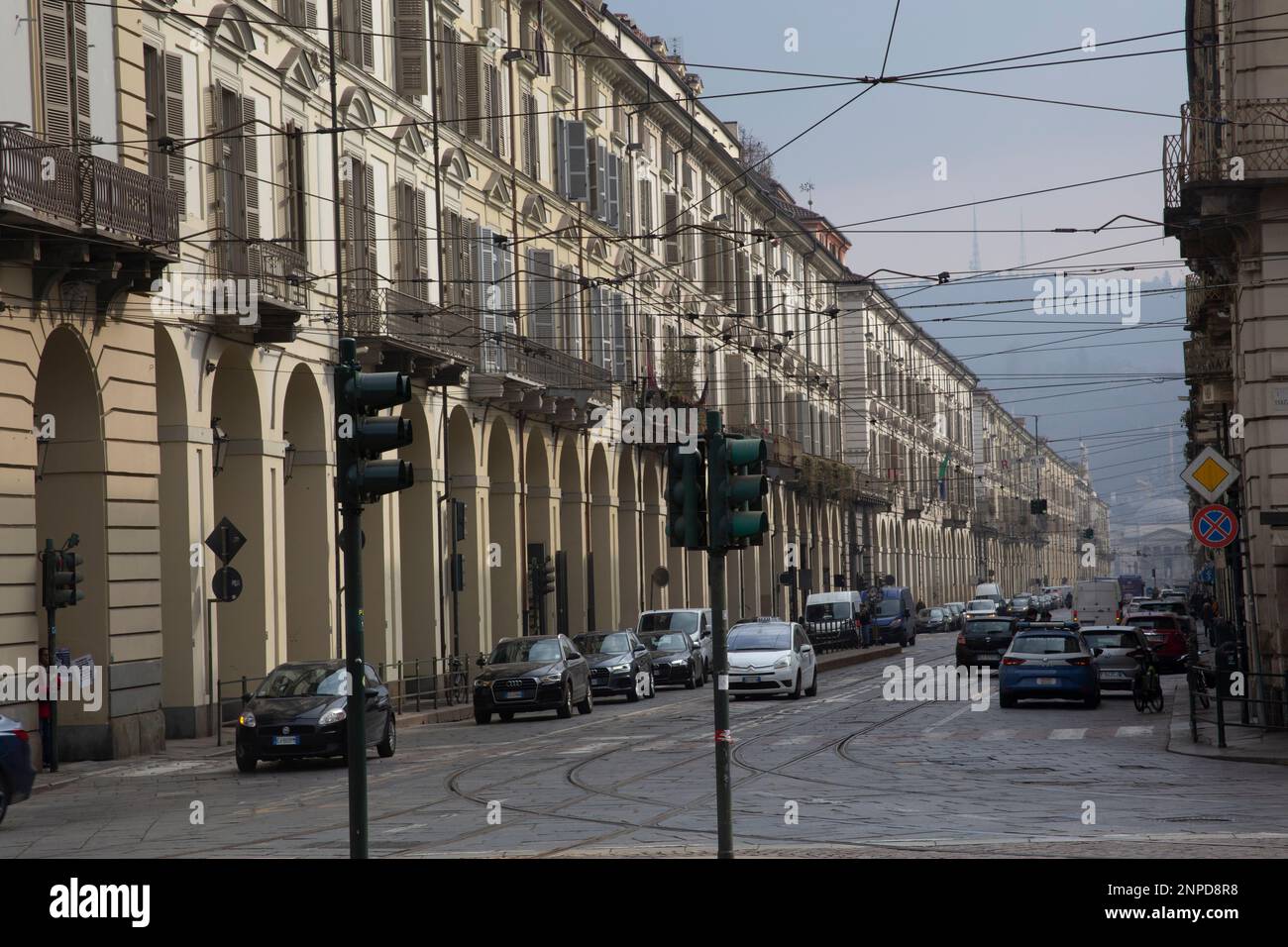 Grand street lined with arcades, Turin Italy Stock Photo - Alamy