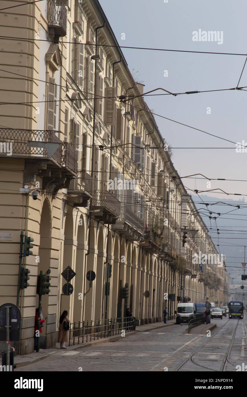 Grand street lined with arcades, Turin Italy Stock Photo - Alamy