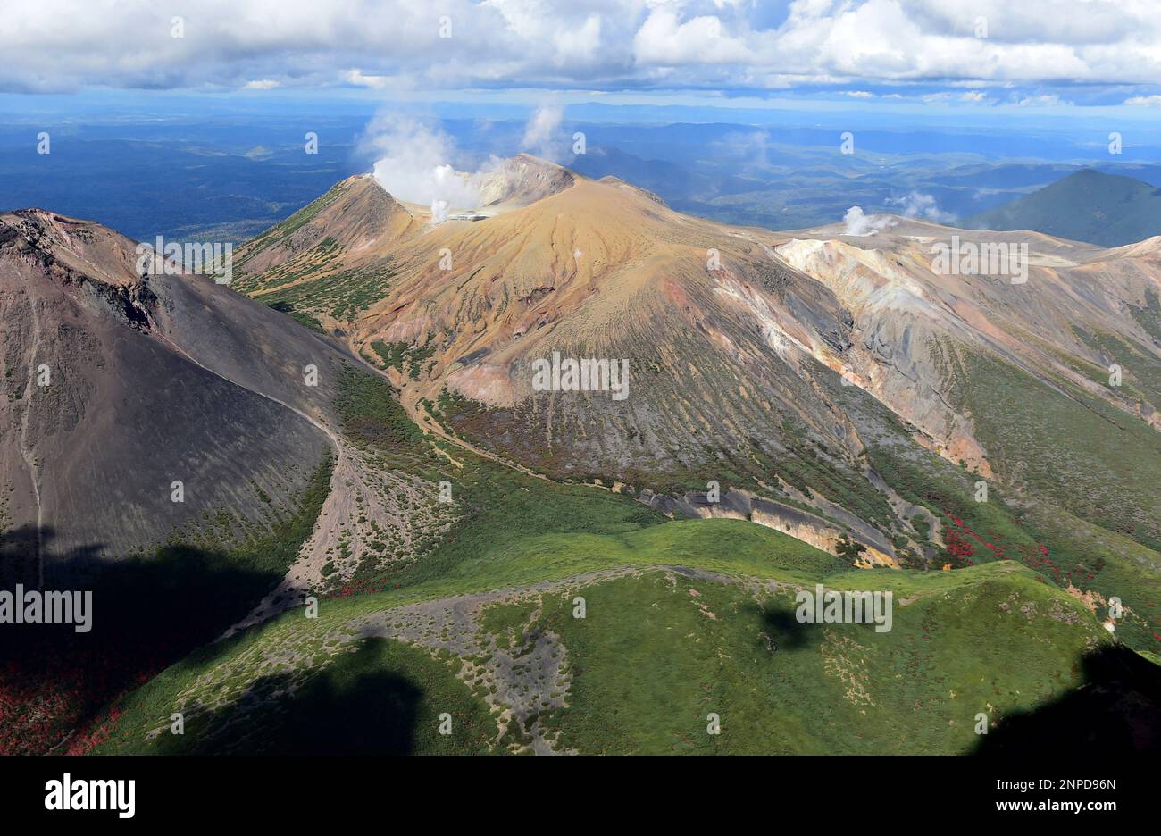 An aerial photo shows Mount Meakan，an active volcano in Akan-Mashu ...
