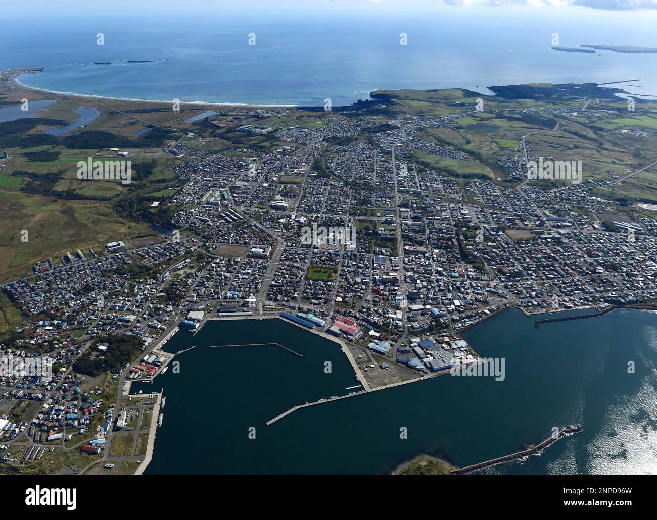 An aerial photo shows the city of Nemuro in Hokkaido Prefecture on Oct ...