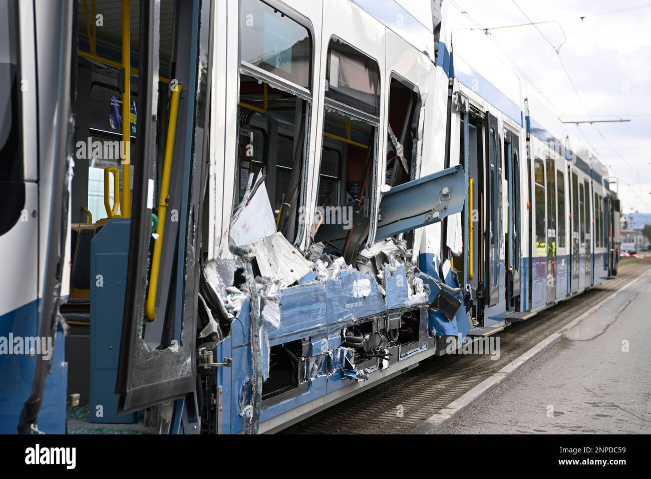A tram that was hit by a truck ist pictured in Zurich, Switzerland ...