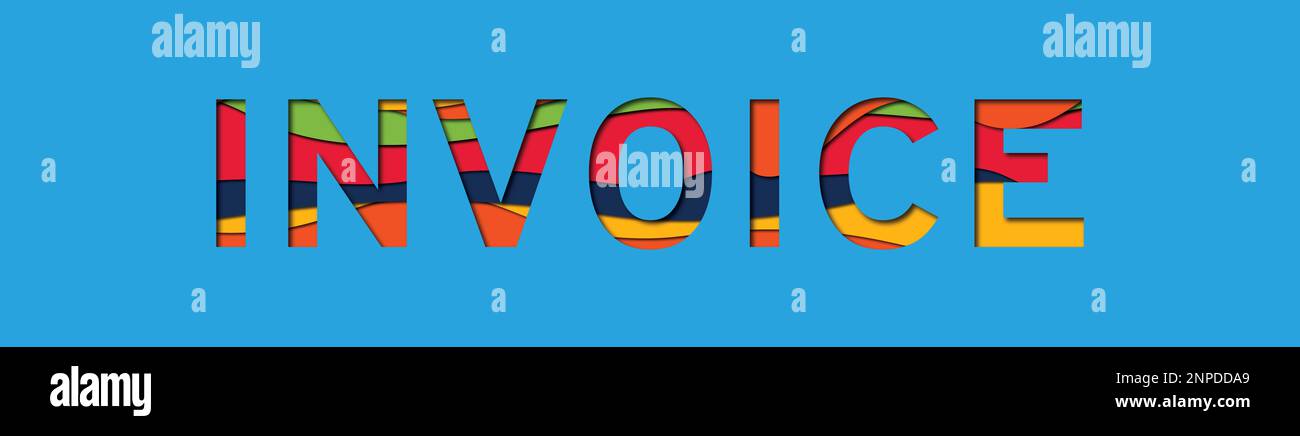 Letter with papercut style in word invoice on blue background Stock ...