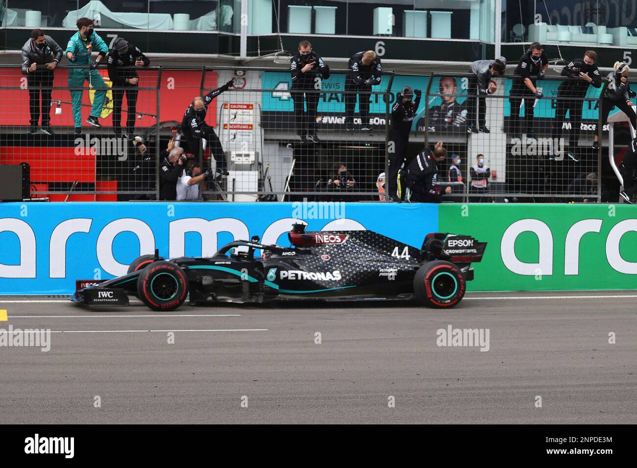 Mercedes driver Lewis Hamilton of Britain crosses the finish line to ...