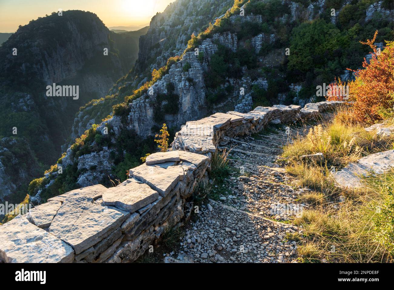 The Vradeto steps winding down the steep mountain side in the Greek ...