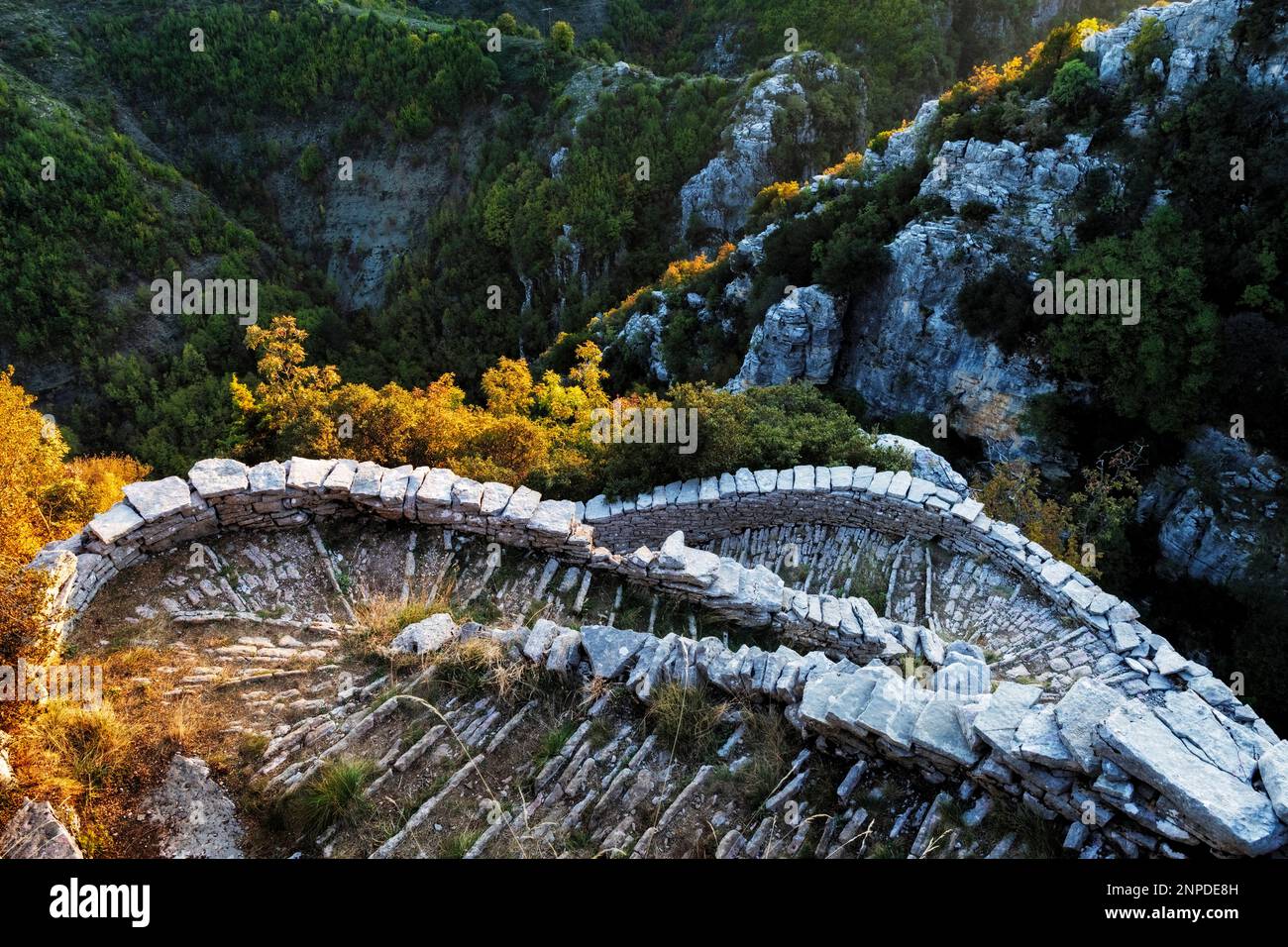 The Vradeto steps winding down the steep mountain side in the Greek ...