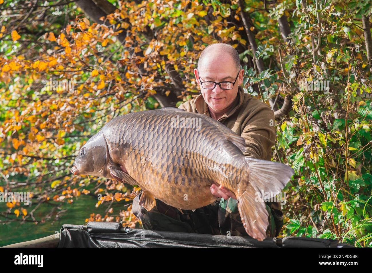 A fisherman holds a huge carp near Lake Bled in Slovenia Stock Photo ...
