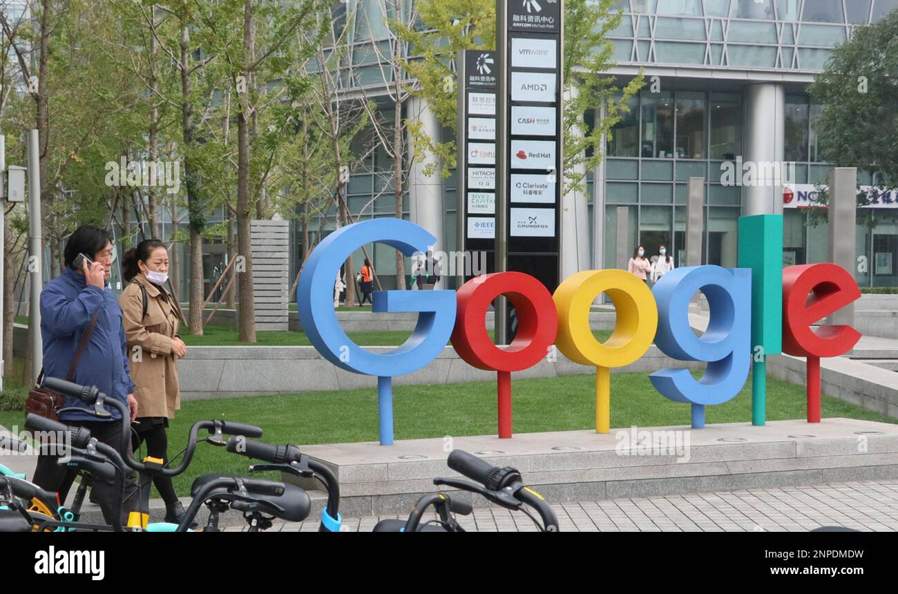 A logo of Google is displayed in front of a building that houses U.S ...