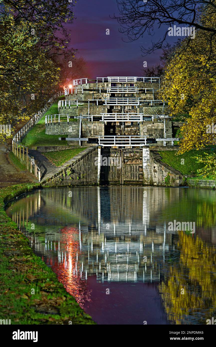 Five rise locks at Bingley in Yorkshire Stock Photo - Alamy