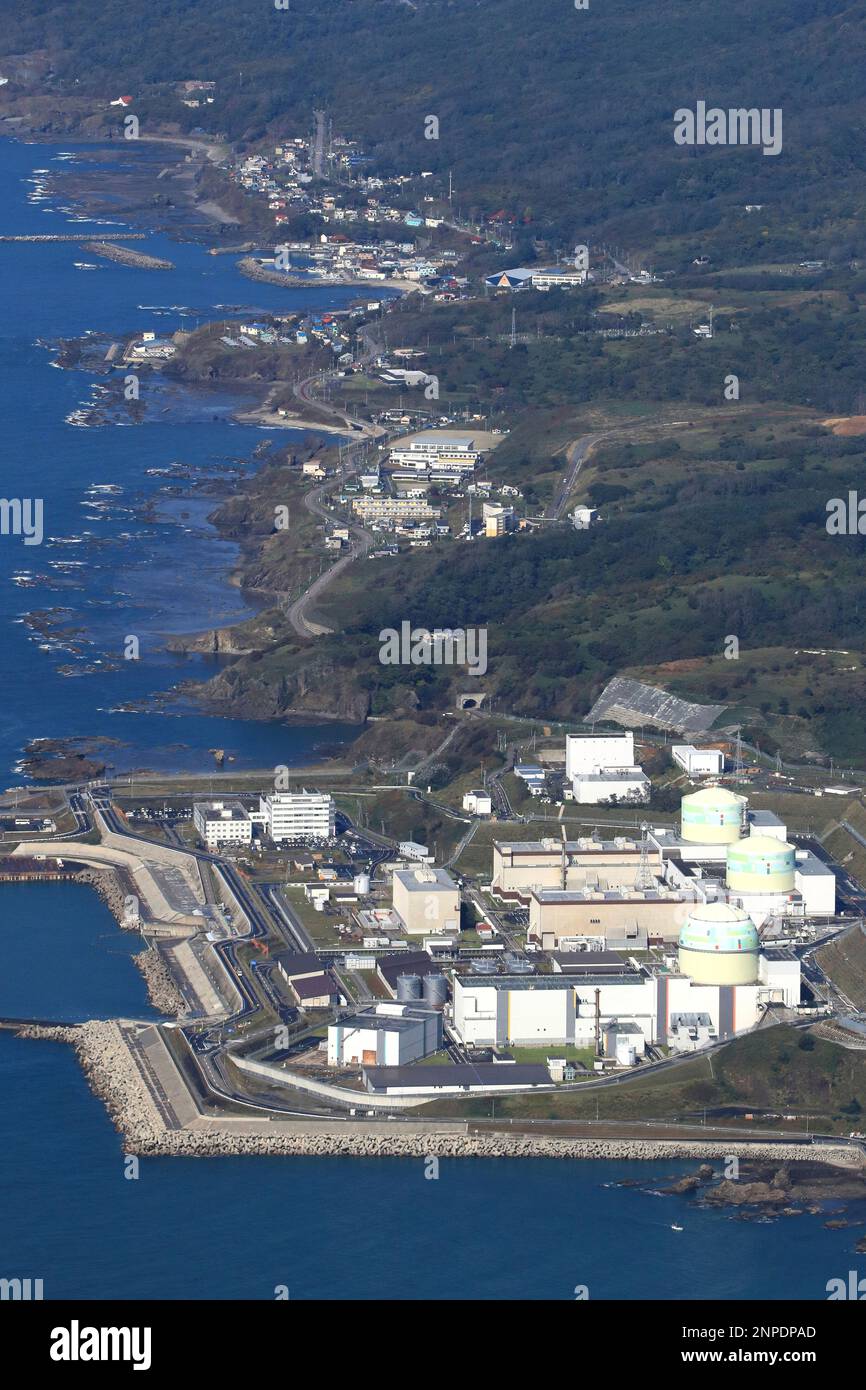 An aerial photo shows the Tomari Nuclear Power Plant in Tomari Village ...