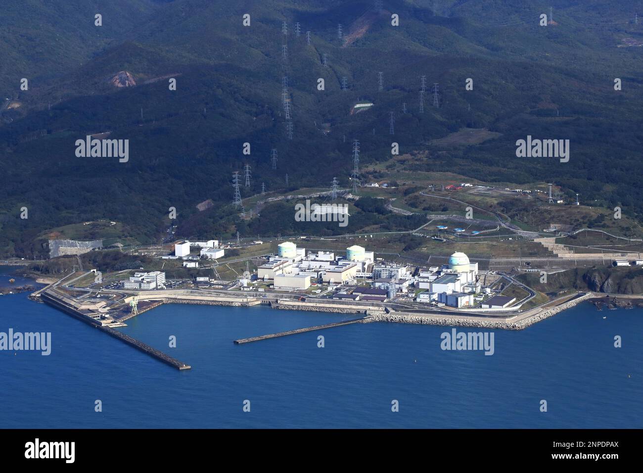 An aerial photo shows the Tomari Nuclear Power Plant in Tomari Village ...
