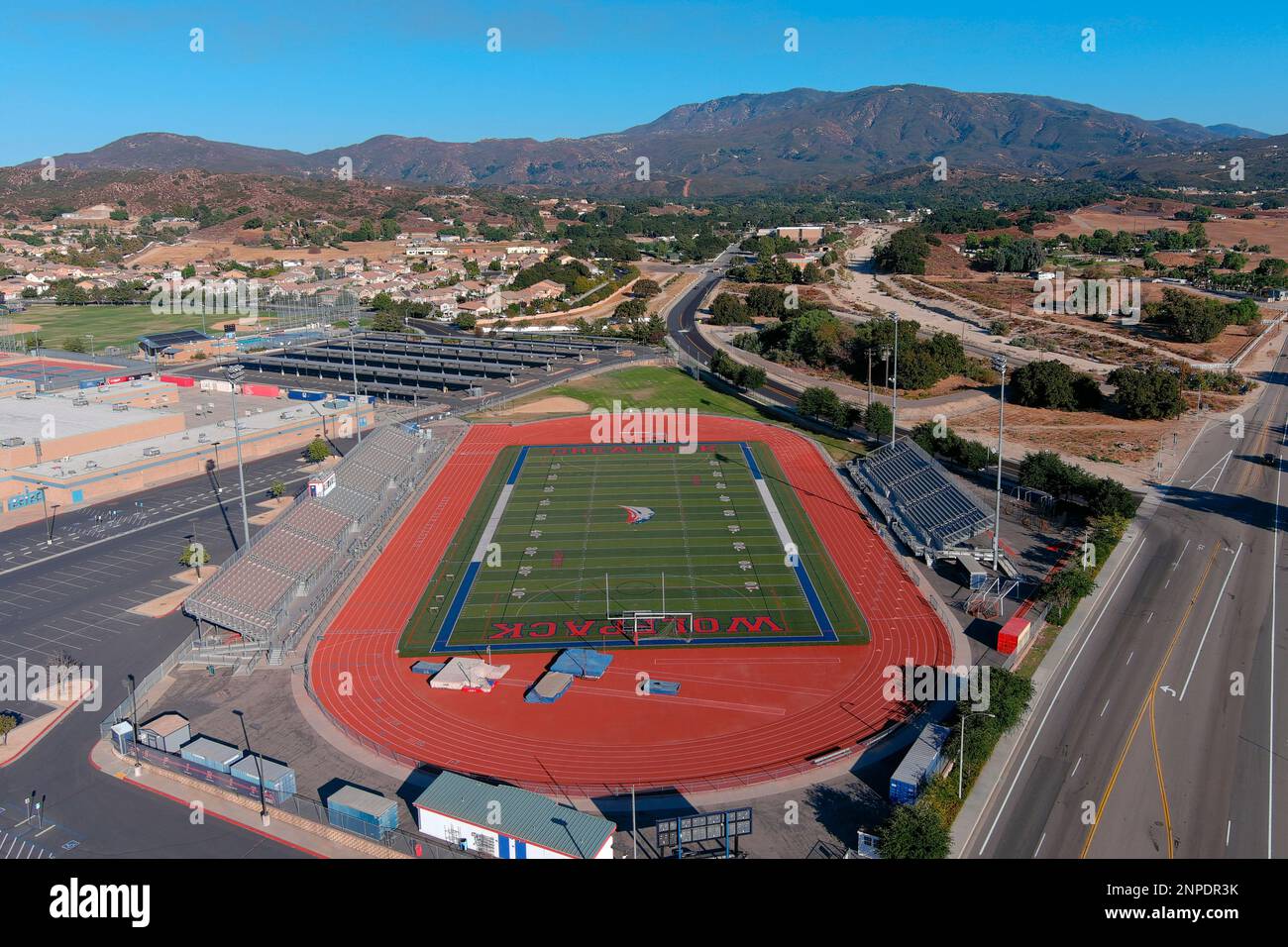 A general view of the track and football field at Great Oak Stadium on ...