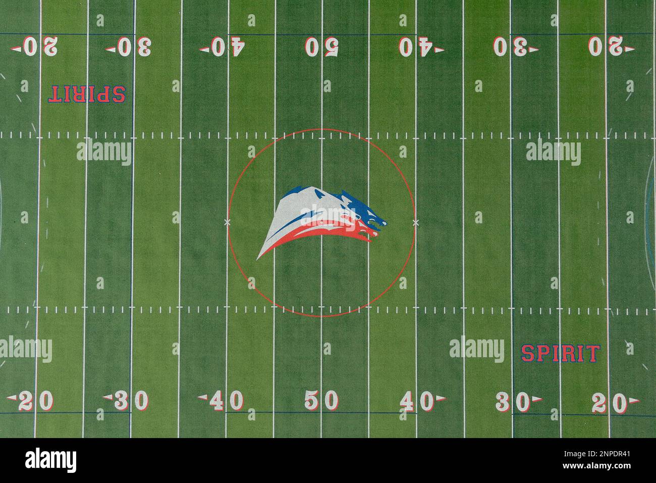 A general view of the Wolfpack logo at midfield of the football field ...