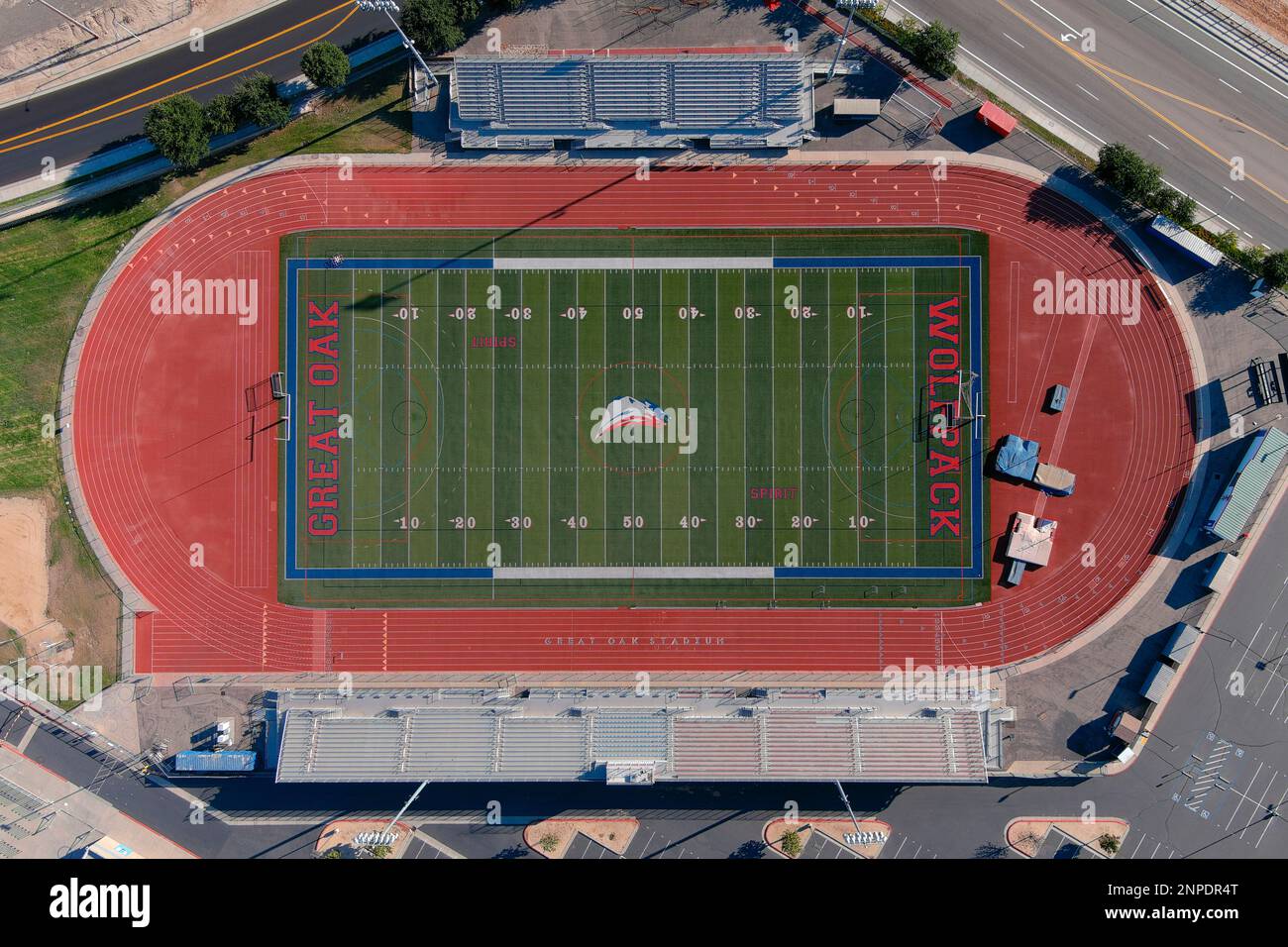 A general view of the track and football field at Great Oak Stadium on ...