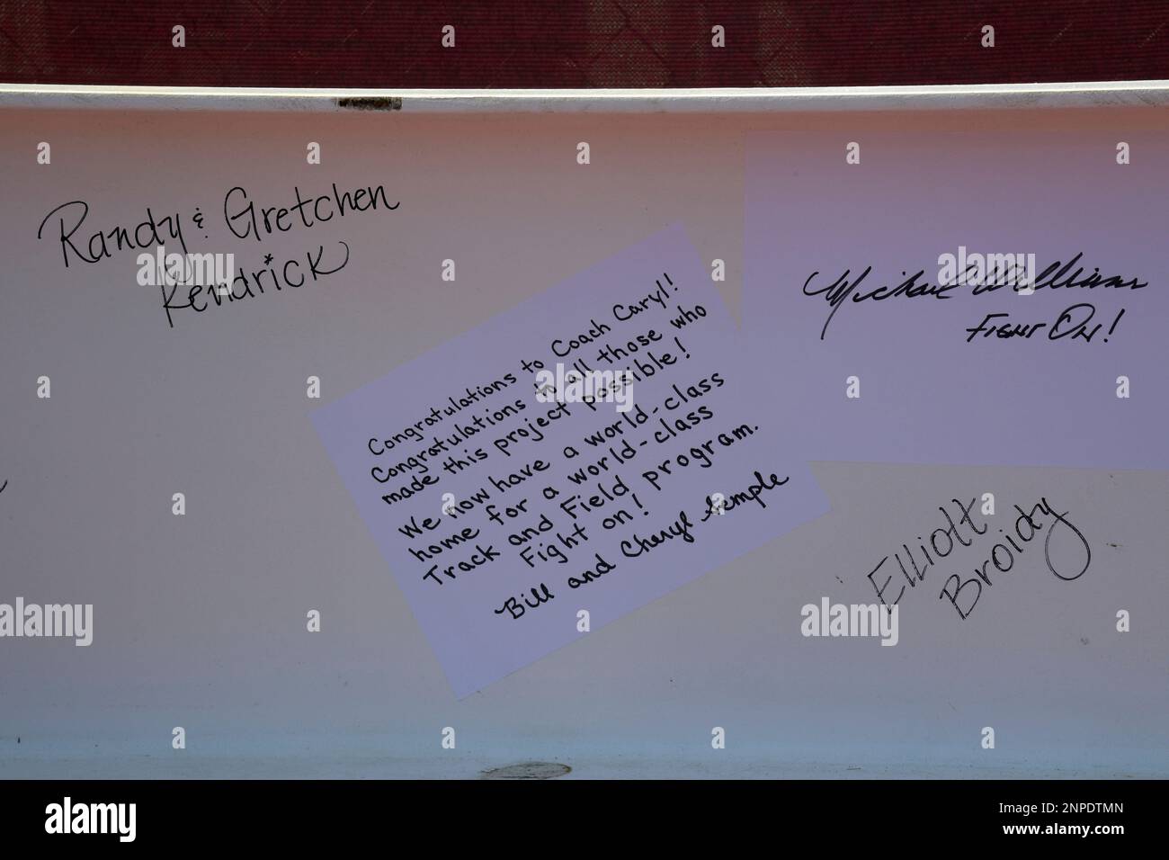 Detailed view of the final beam during at a topping off ceremony during ...