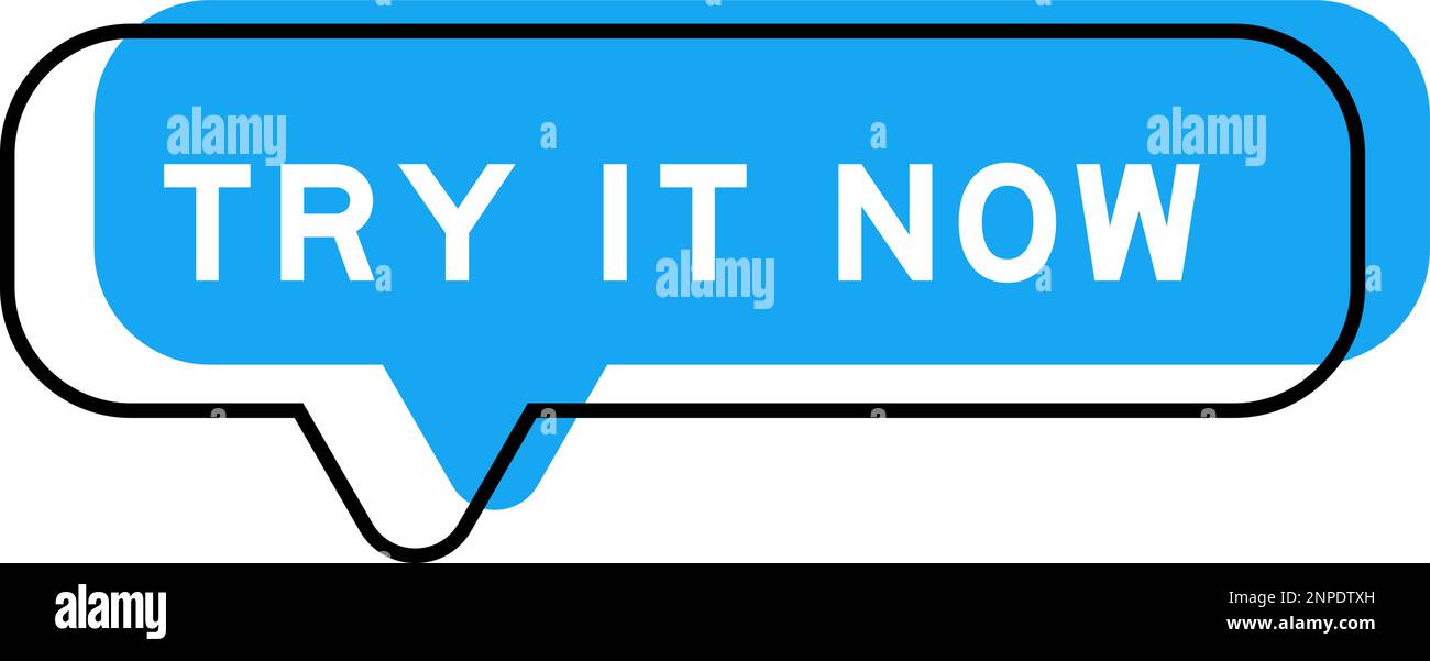 Speech banner and blue shade with word try it now on white background ...