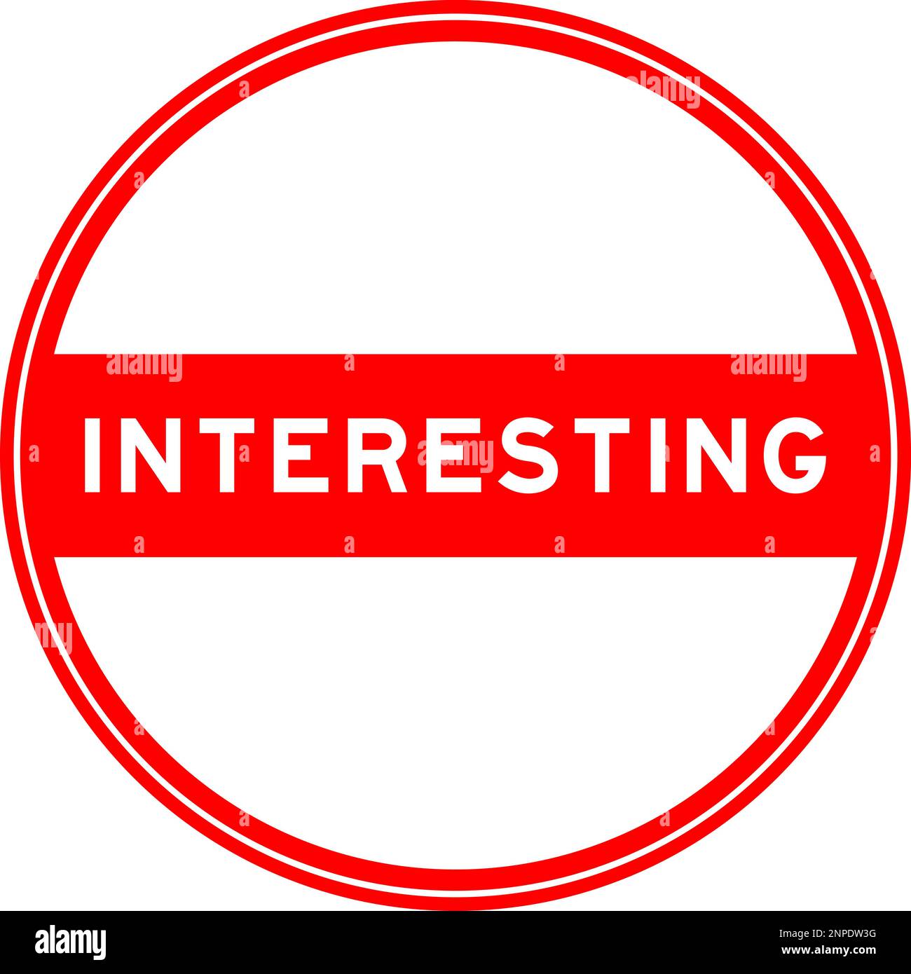 Red color round seal sticker in word interesting on white background ...