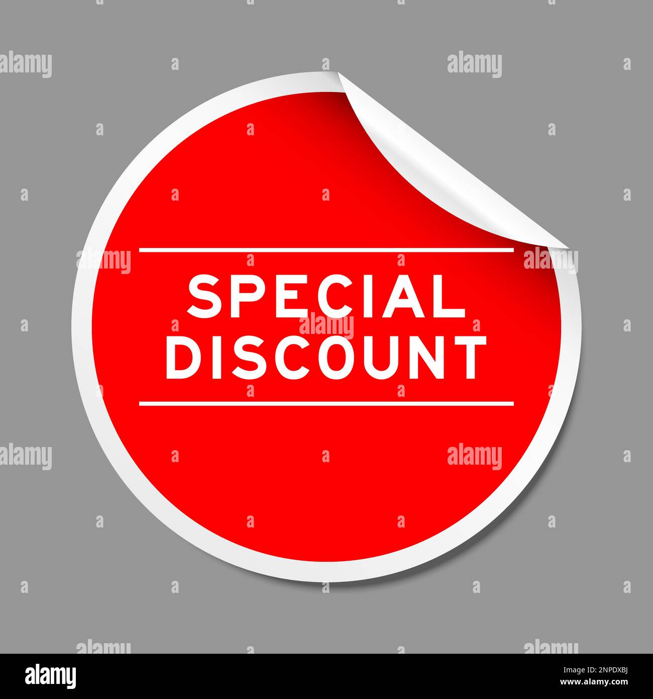 Red color peel sticker label with word special discount on gray ...