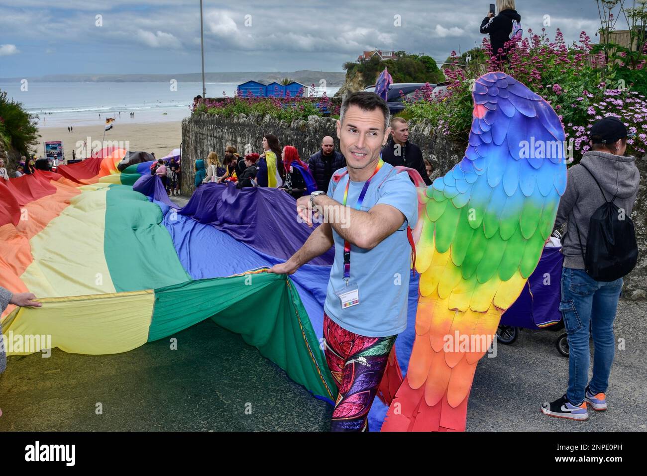 The vibrant colourful Cornwall Pride parade in Newquay Town centre in ...