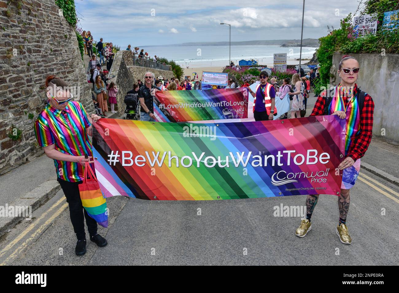 The vibrant colourful Cornwall Pride parade in Newquay Town centre in the UK Stock Photo - Alamy