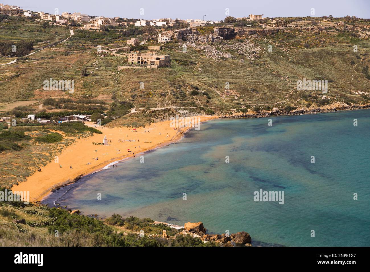 Ramla Beach on the island of Gozo from a high vantage point showing ...