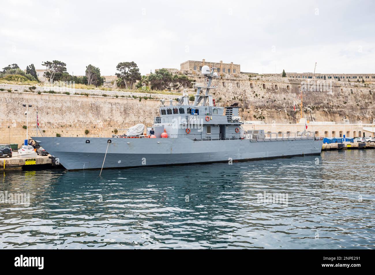 Offshore patrol vessel of the Armed Forces of Malta moored in port at ...