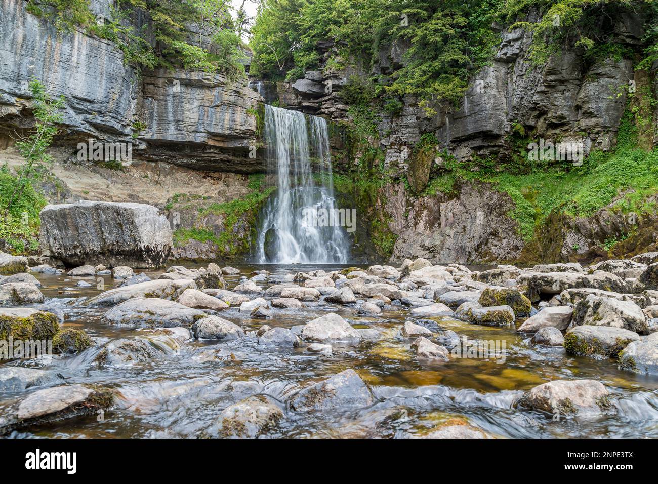 Thornton Force captured from a low point of view over the fallen rocks ...