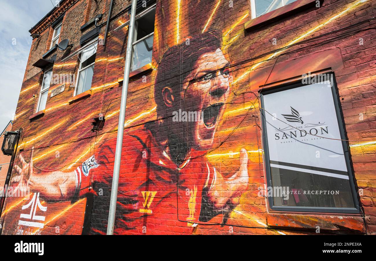 Steven Gerrard mural pictured on the outside of the Sandon pub near to ...