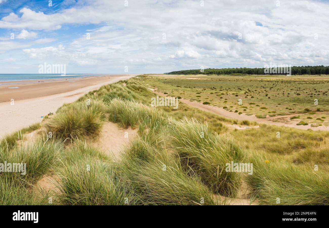 A view over the sand dunes at Holkham beach looking towards Wells next ...