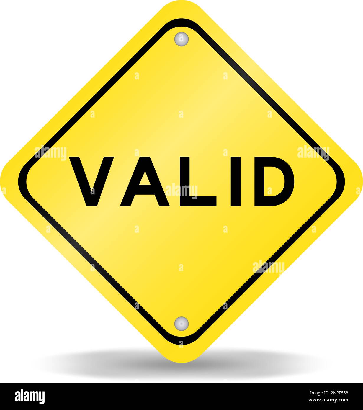 Yellow color transportation sign with word valid on white background ...