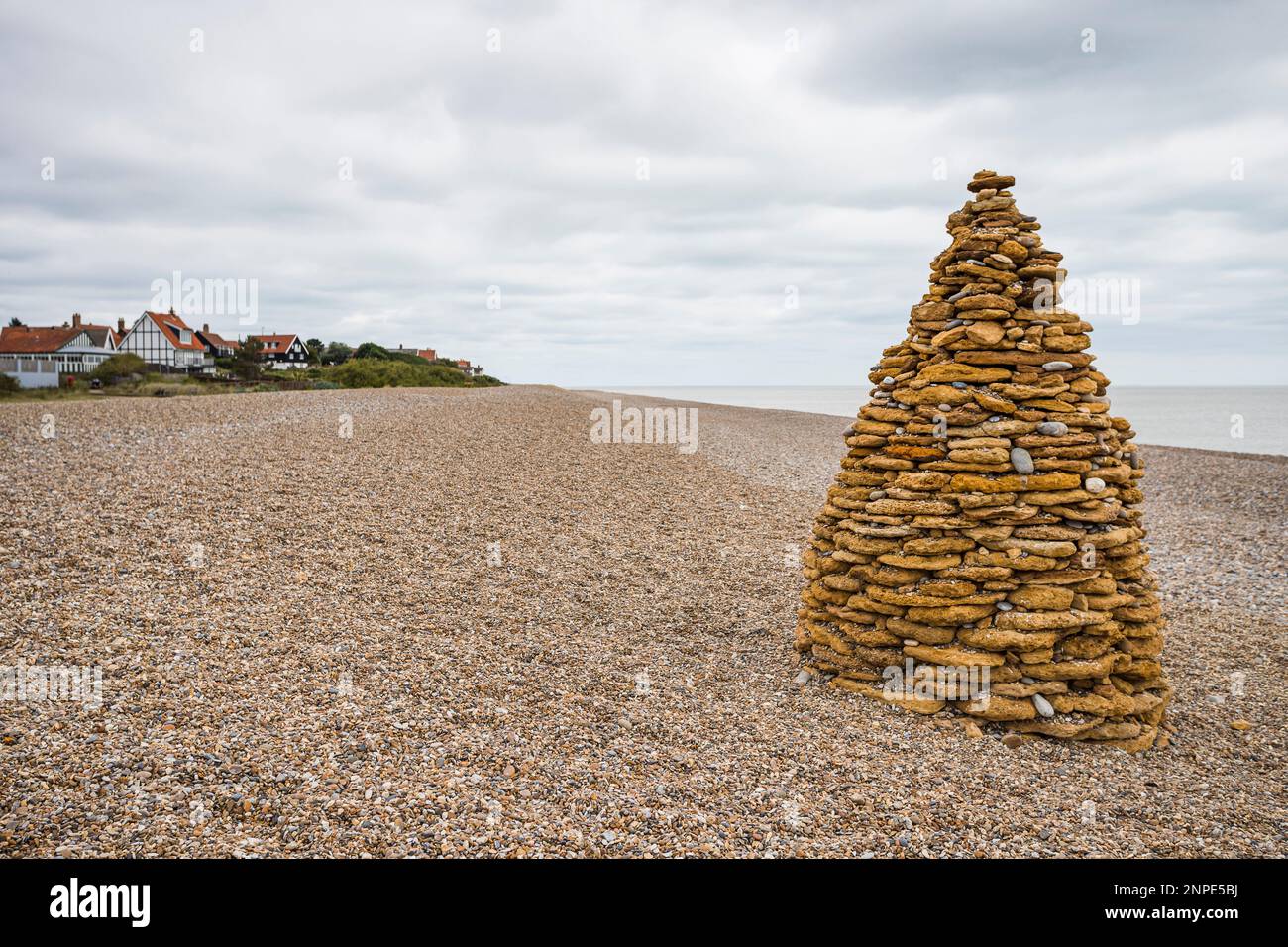 A pyramid of rocks pictured on the beach at Thorpeness on the Suffolk ...