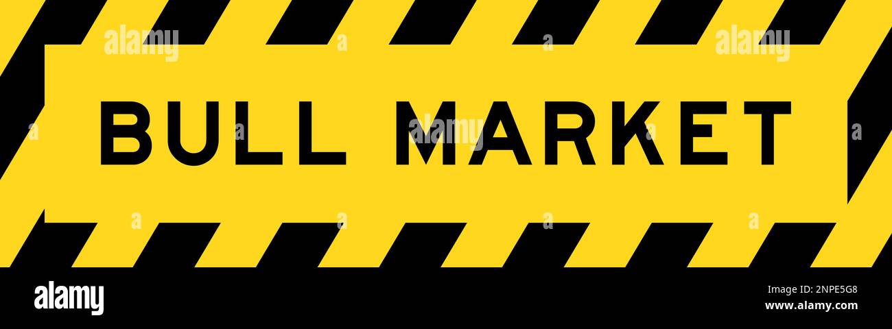 Yellow and black color with line striped label banner with word bull ...