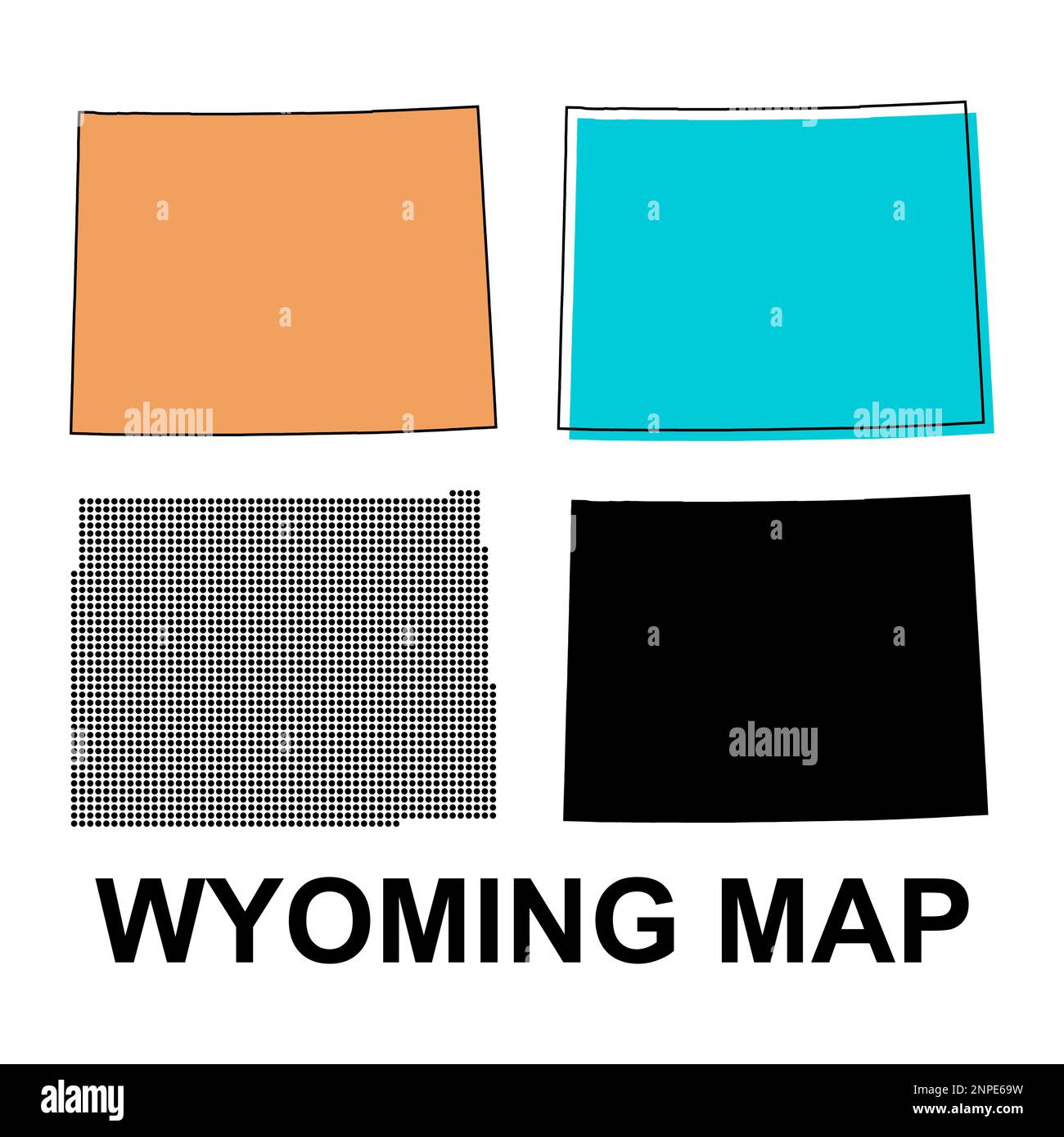 Set of Wyoming map shape, united states of america. Flat concept icon ...