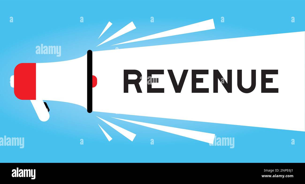 Color megaphone icon with word revenue in white banner on blue ...