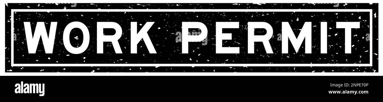 Grunge black work permit word square rubber seal stamp on white ...