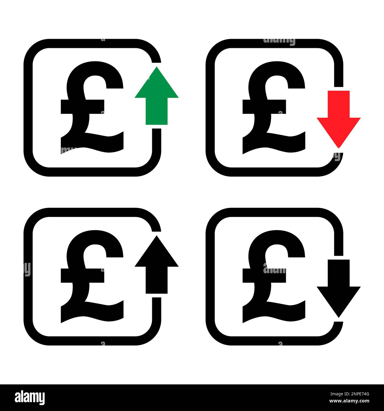 Set of cost symbol pound increase and decrease icon. Money vector ...