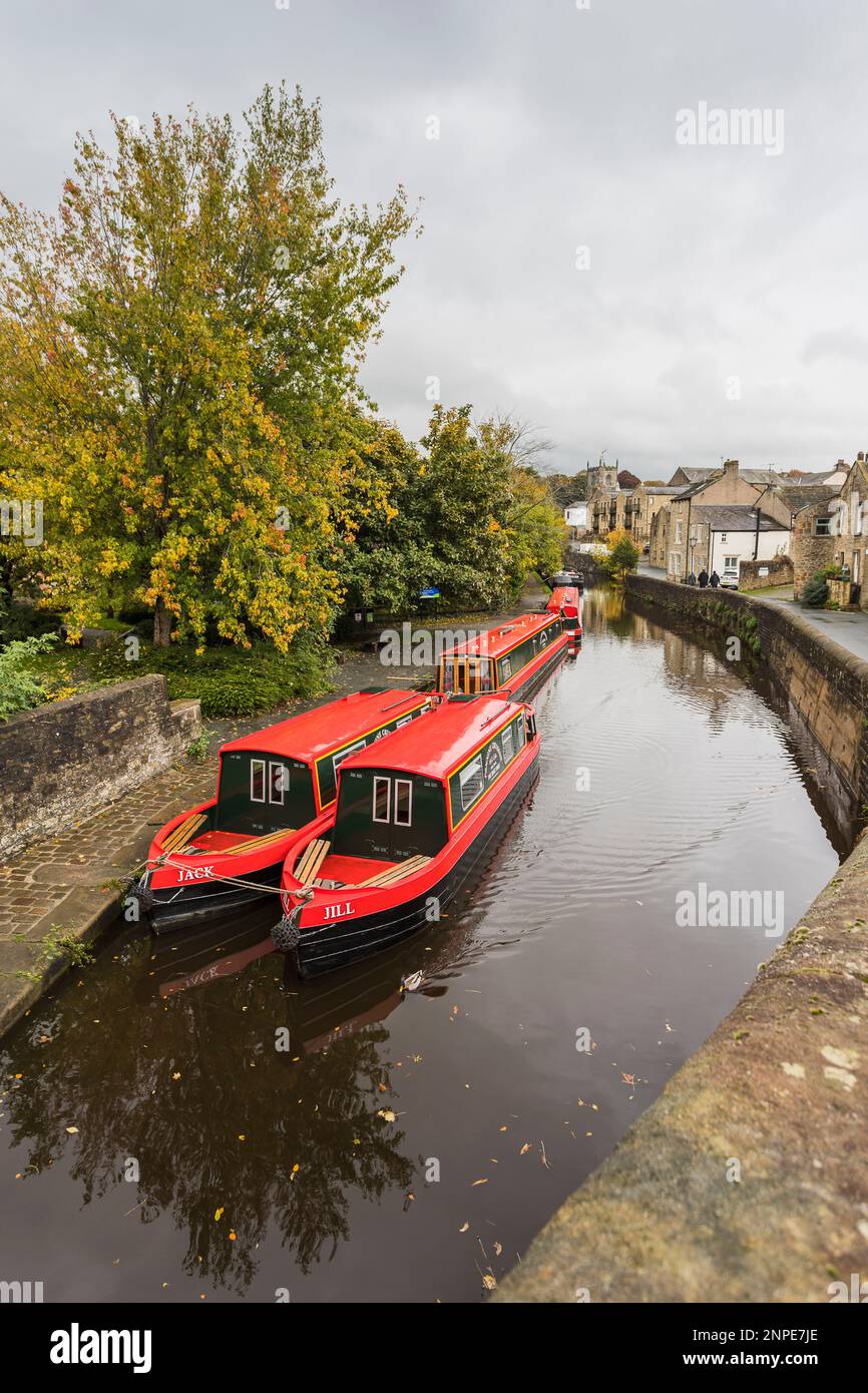 Narrow boats named Jack and Jill pictured tied to the side of the ...