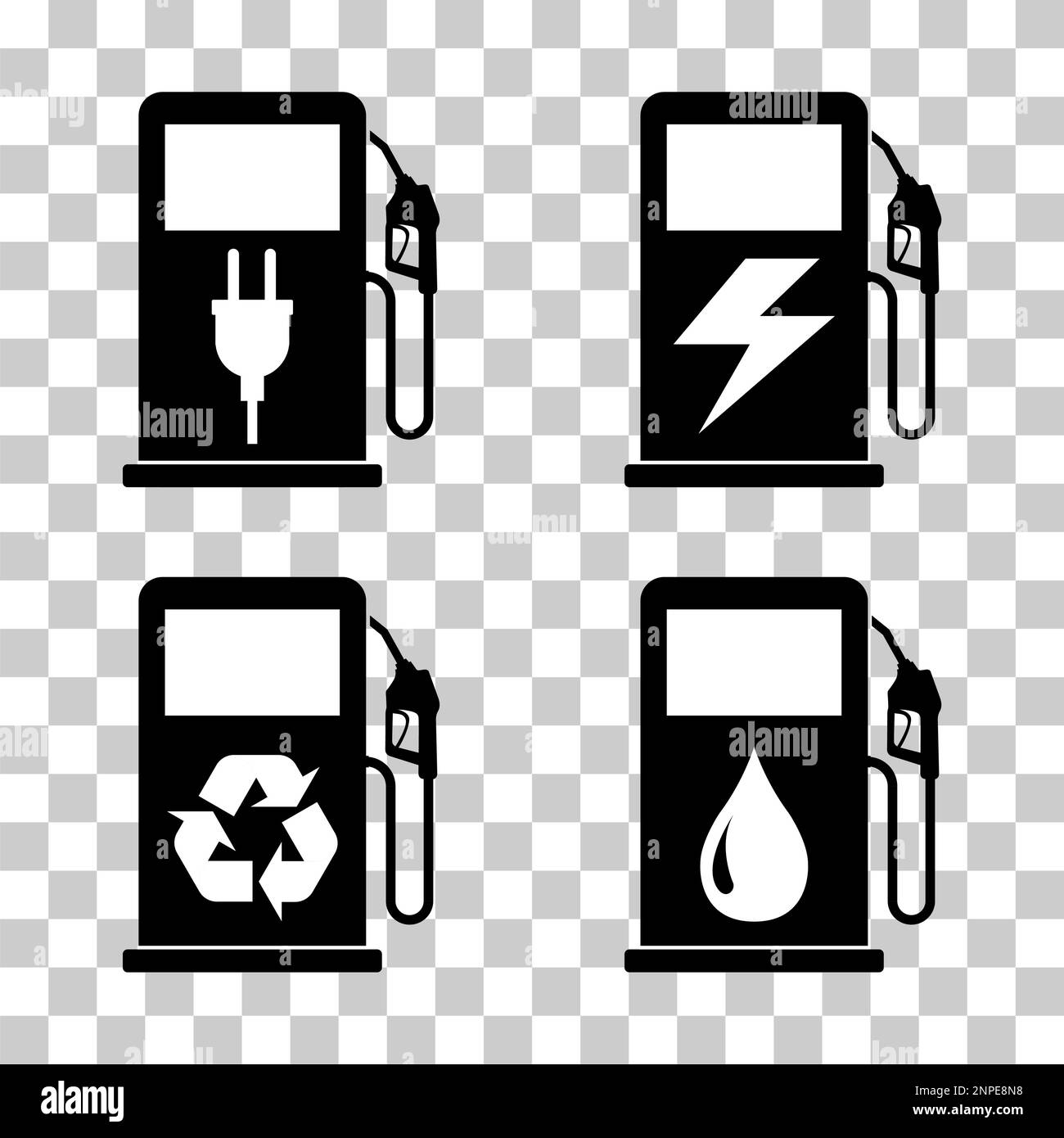 Set of Gas station icon, nozzle vector, pump gasoline design, oil power ...