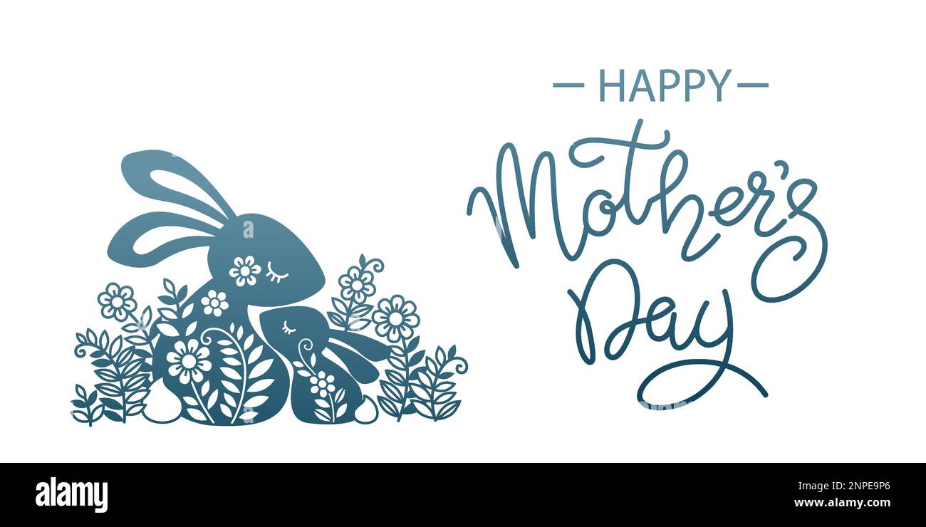 Vector illustration of a funny rabbit family among flowers and Happy ...