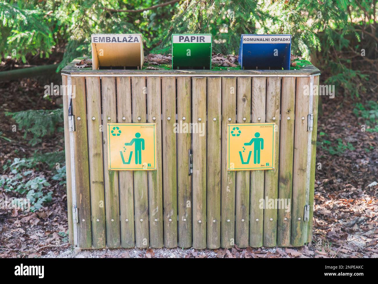 wooden sorting waste bin at the Ljubljana zoo Stock Photo - Alamy
