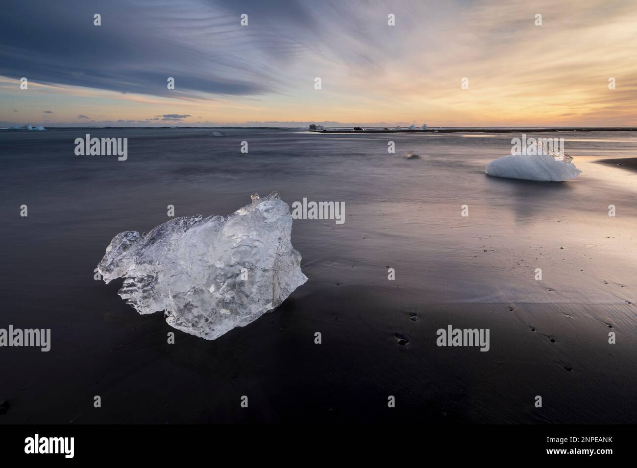 Chunks of ice on the beach at Fellsfjara in Iceland Stock Photo - Alamy