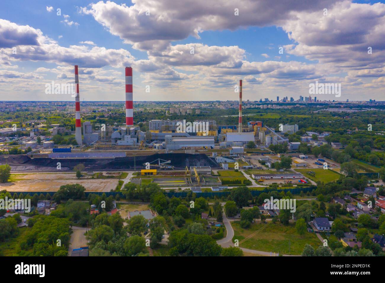 Aerial View Of Large Chimneys From The Coal Power Plant In Poland ...