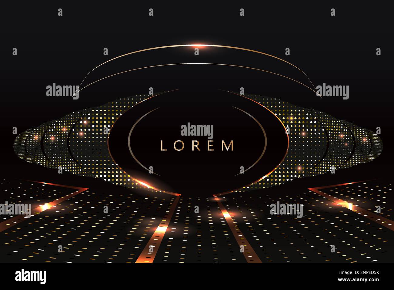 Elegant golden stage circle glowing with lighting effect sparkle on black background Stock ...