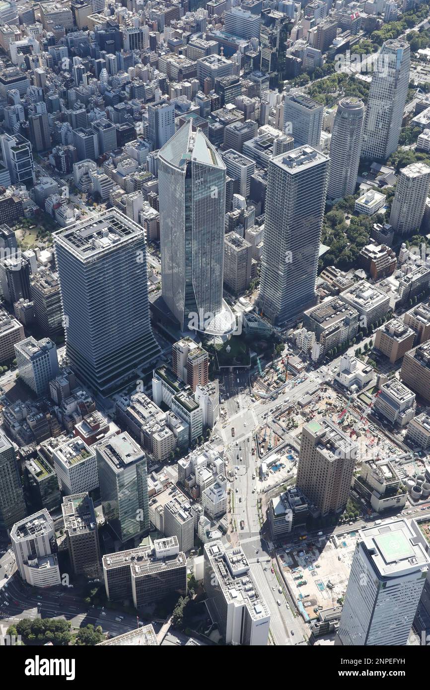 An aerial photo shows town of Toranomon in Minato Ward, Tokyo on Sep ...