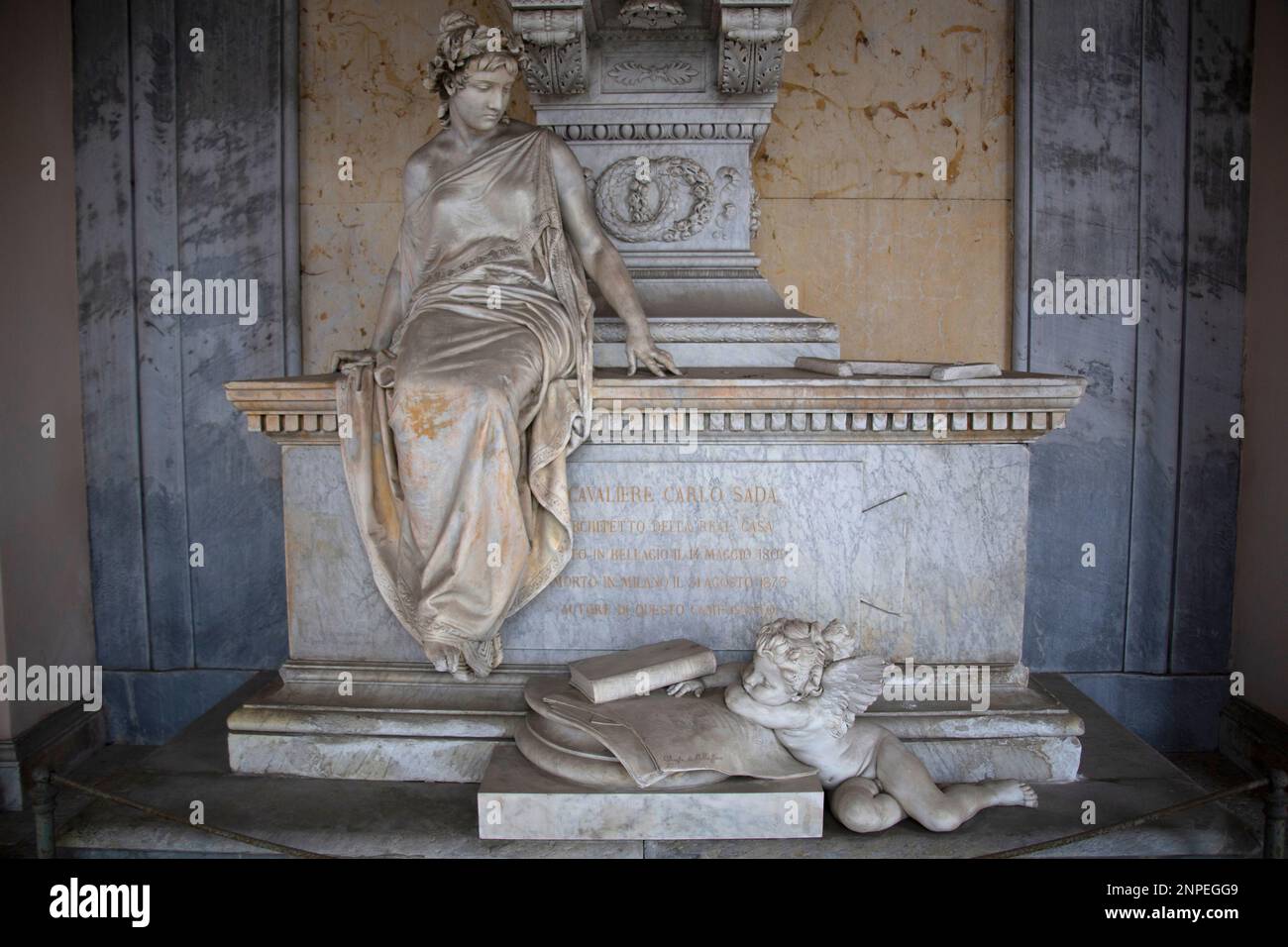 Tomb of Architect Carlo Sada, a seated female figure representing ...