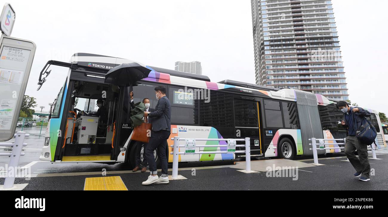 Tokyo BRT starts to operate at Harumi BRT terminal in Chuo Ward, Tokyo on October 1, 2020. Tokyo ...