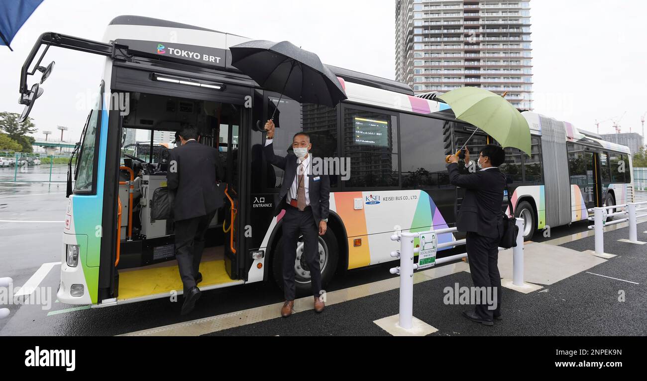 Tokyo BRT starts to operate at Harumi BRT terminal in Chuo Ward, Tokyo on October 1, 2020. Tokyo ...