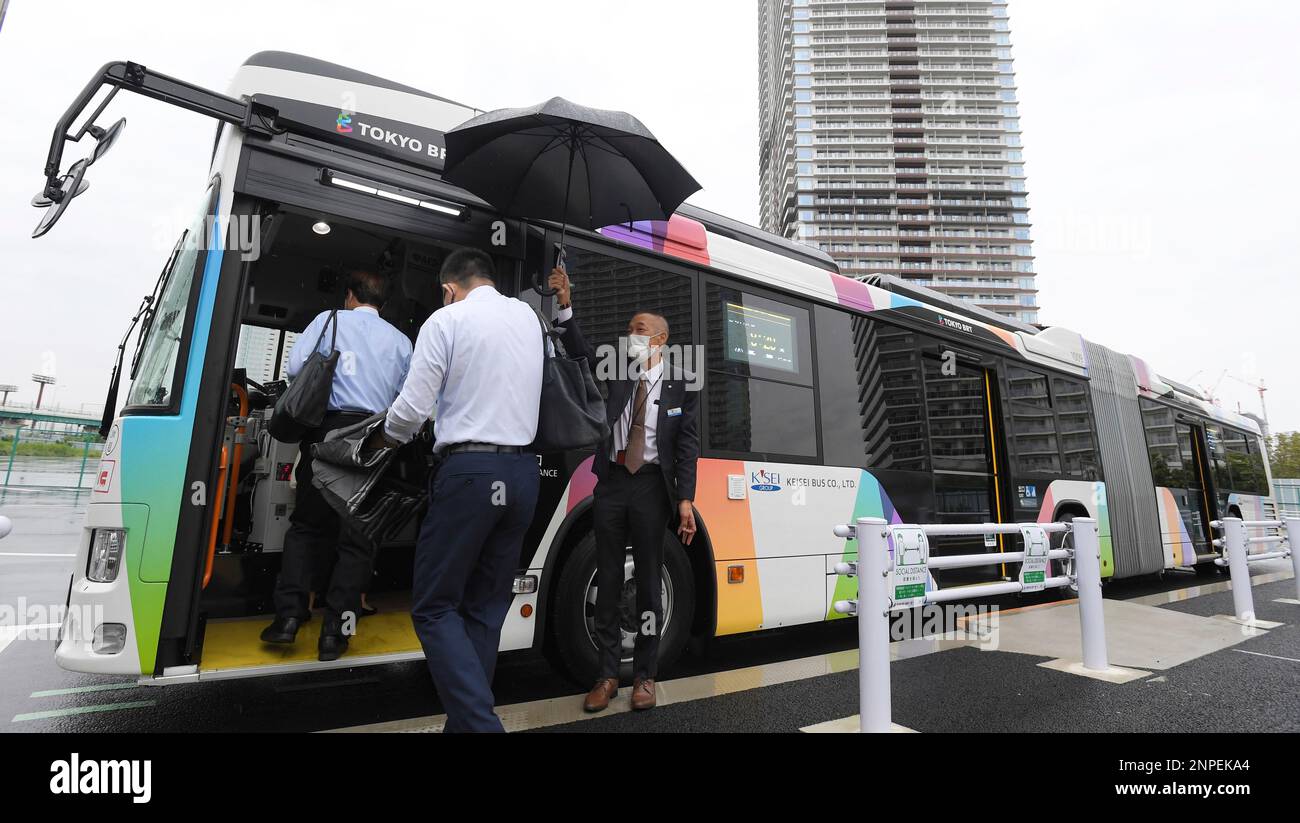 Tokyo BRT starts to operate at Harumi BRT terminal in Chuo Ward, Tokyo on October 1, 2020. Tokyo ...