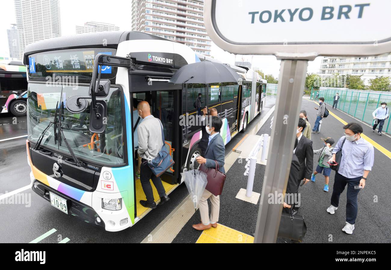 Tokyo BRT starts to operate at Harumi BRT terminal in Chuo Ward, Tokyo on October 1, 2020. Tokyo ...
